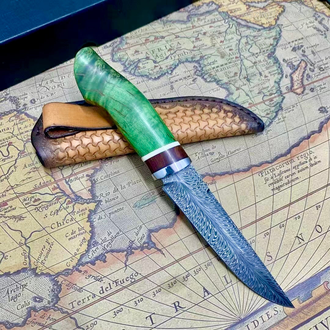 Collectible Handmade Feather Damascus Steel Knife Hunting Knife - AK-H ...