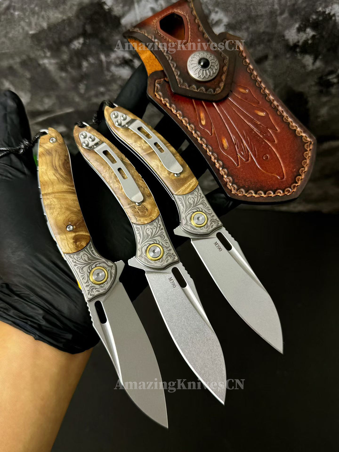 Desolate Horizon Blade – Handcrafted M390 Folding Knife with White Sha ...
